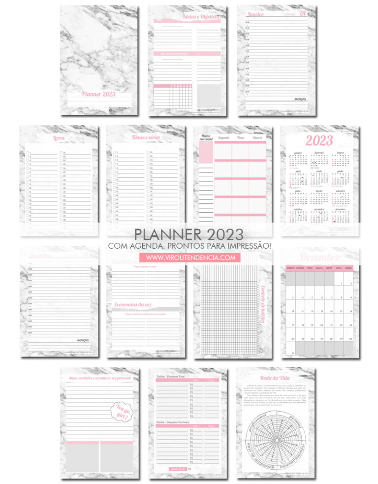 Planner 2023 COMPLETO com agenda: 7 versões prontas para impressão
