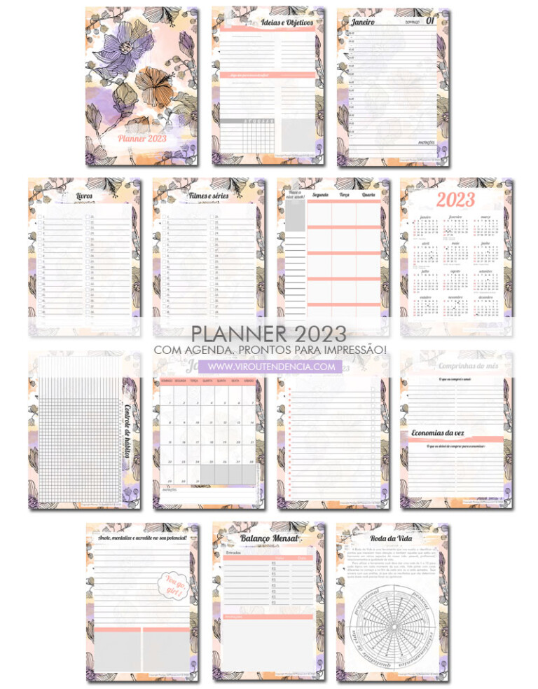 Planner 2023 COMPLETO com agenda: 7 versões prontas para impressão