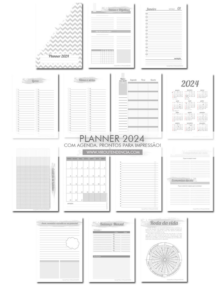 Planner 2024 COMPLETO com agenda: 7 versões prontas para impressão ...